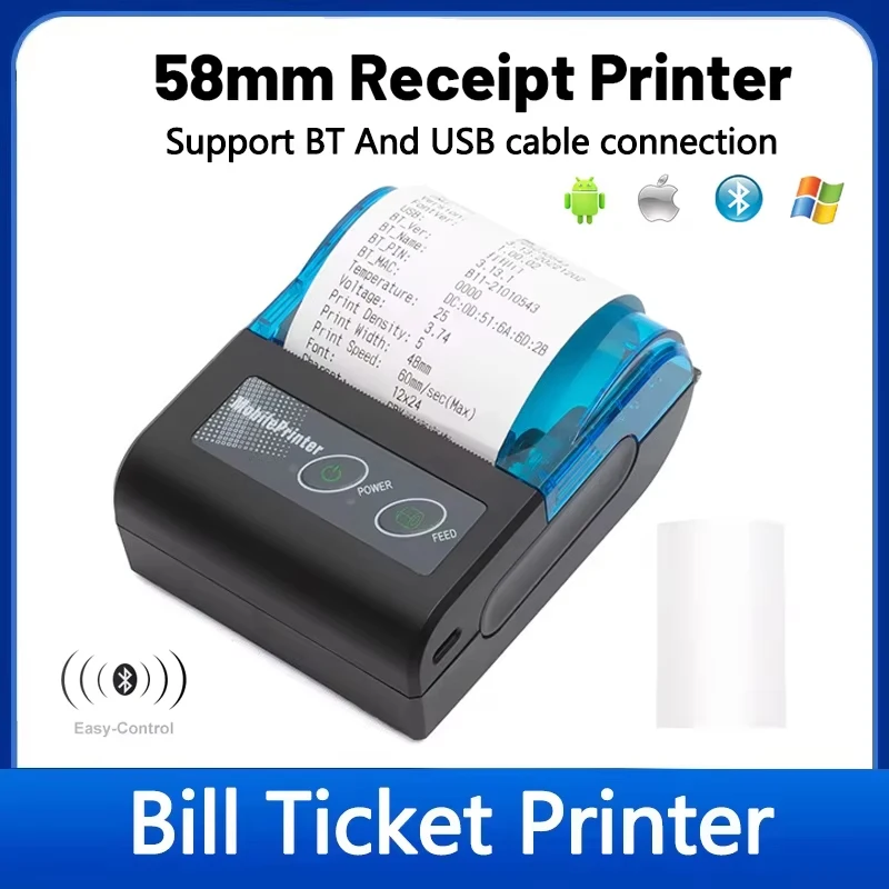 58mm Mini Portable Thermal Printer Receipt Mobile Wireless Bluetooth ...