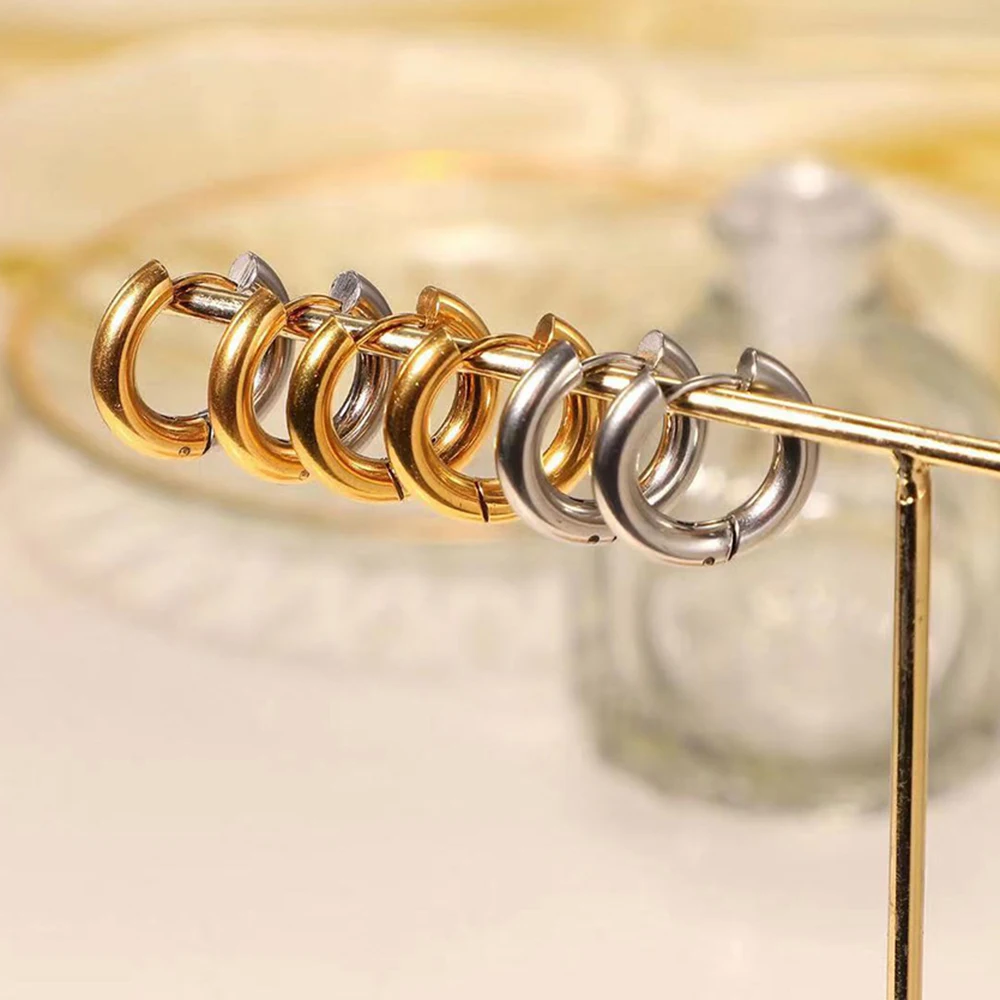 Stainless Steel Chunky Hoop Earrrings Women Men Gold Color Classic Big ...