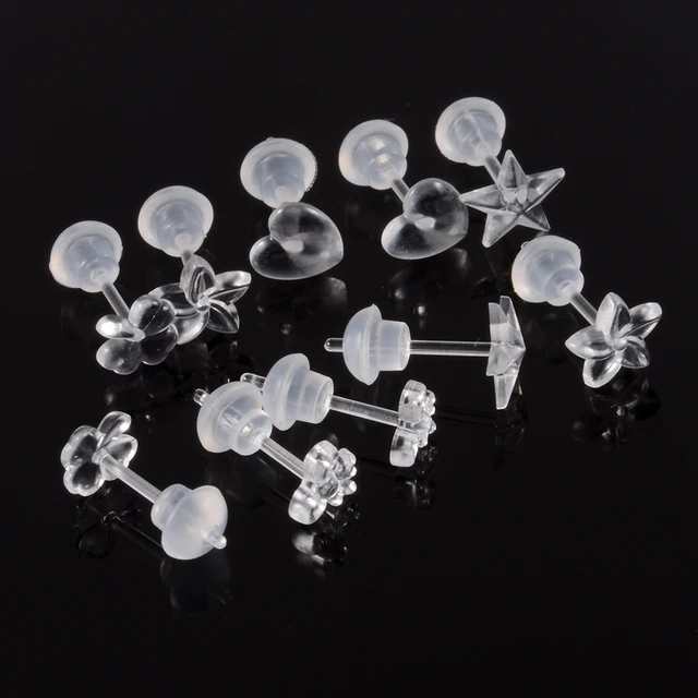 10pcs Invisible Bioplast Ear Pins Heart Star Prevent Allergy ...