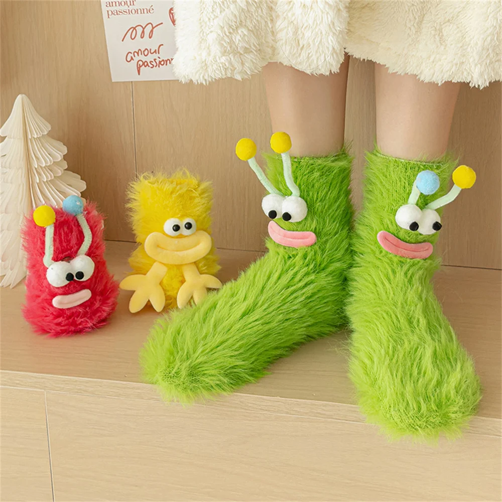 Funny-Monster-Socks-Autumn-Winter-Coral-Fleece-Floor-Socks-Couple-Sleep-Sock-Fuzzy-Socks ...