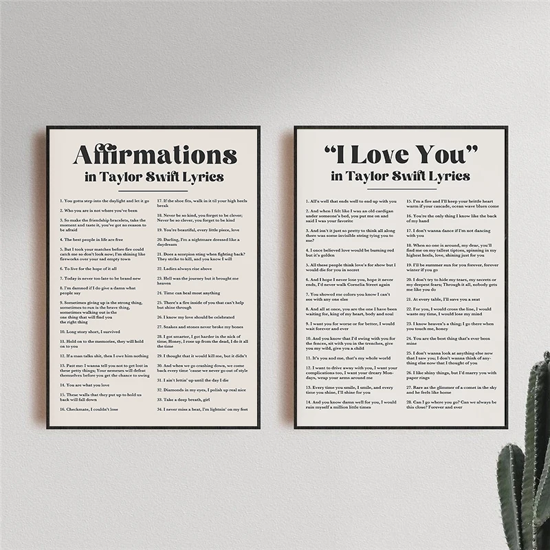 Affirmations-I-Love-You-in-Taylor-Swift-Lyrics-Quotes-Singer-Poster ...