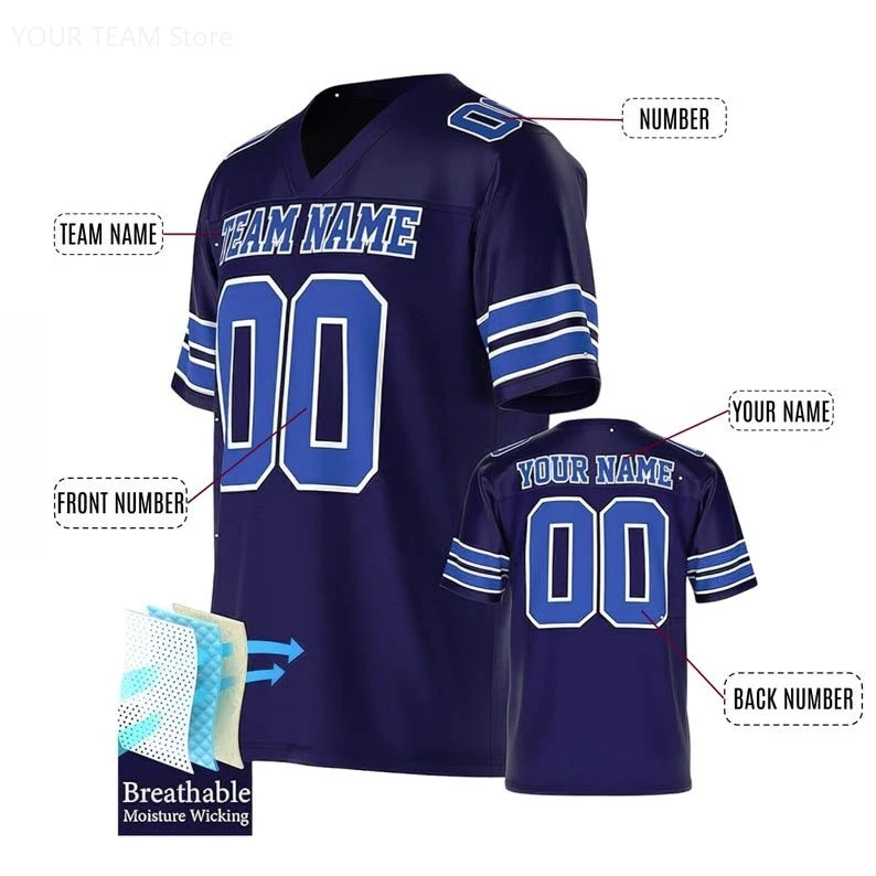Personalized Football Jersey Man Short Sleeves V-Neck Shirt Custom ...