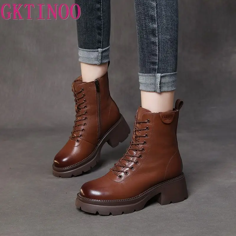 GKTINOO Botas de piel auténtica para mujer, botines informales con ...