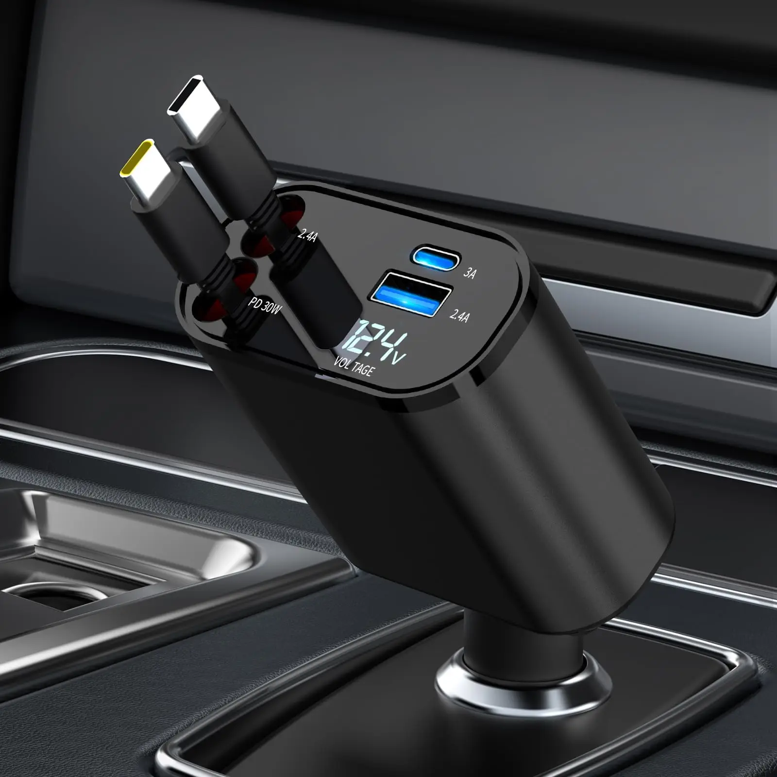 120W 4 IN 1 Retractable Car Charger Mobile Phone USB PD Type C Cable ...