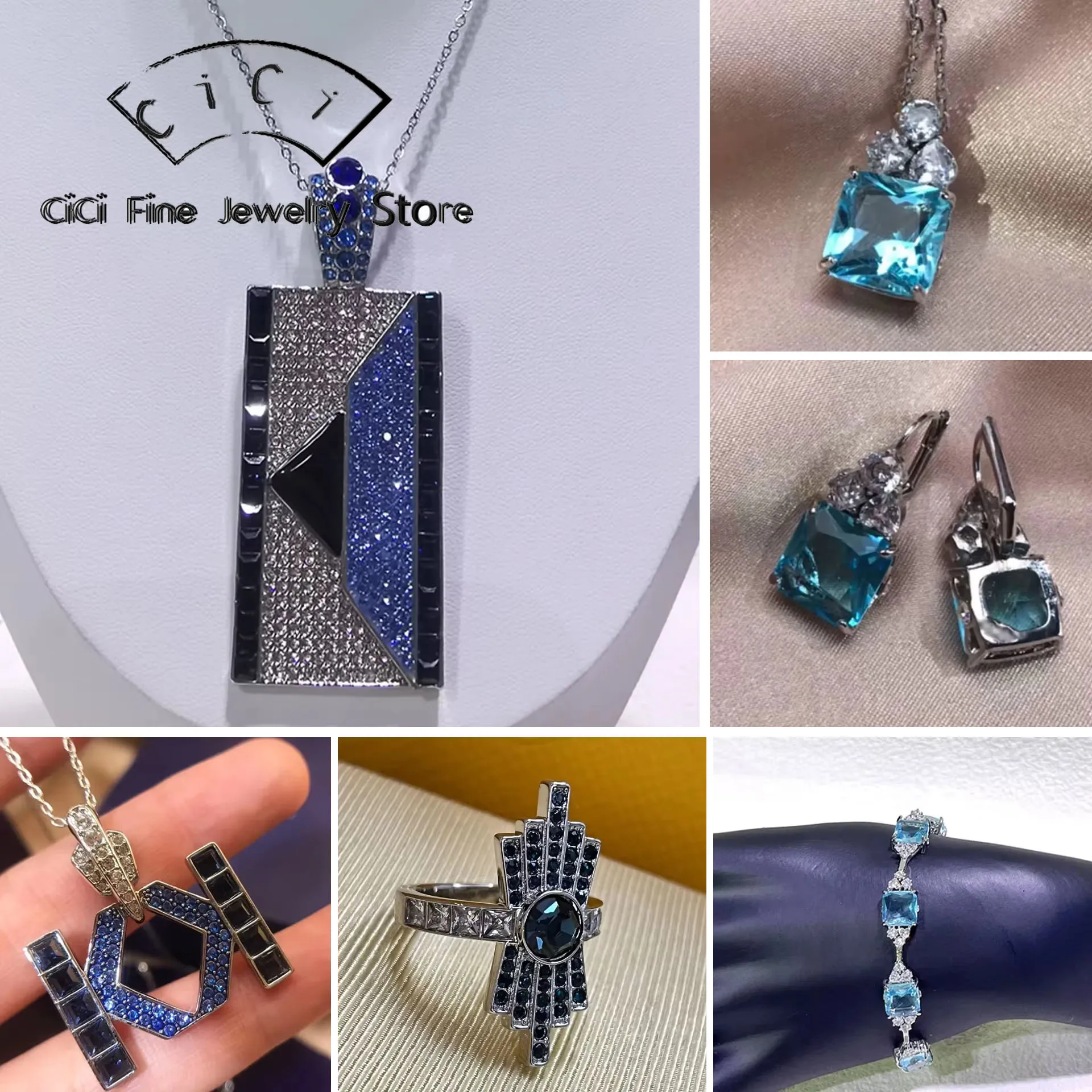 2025 Original Fashion Cutting Blue Crystal Fine Jewelry Set Luxury for ...