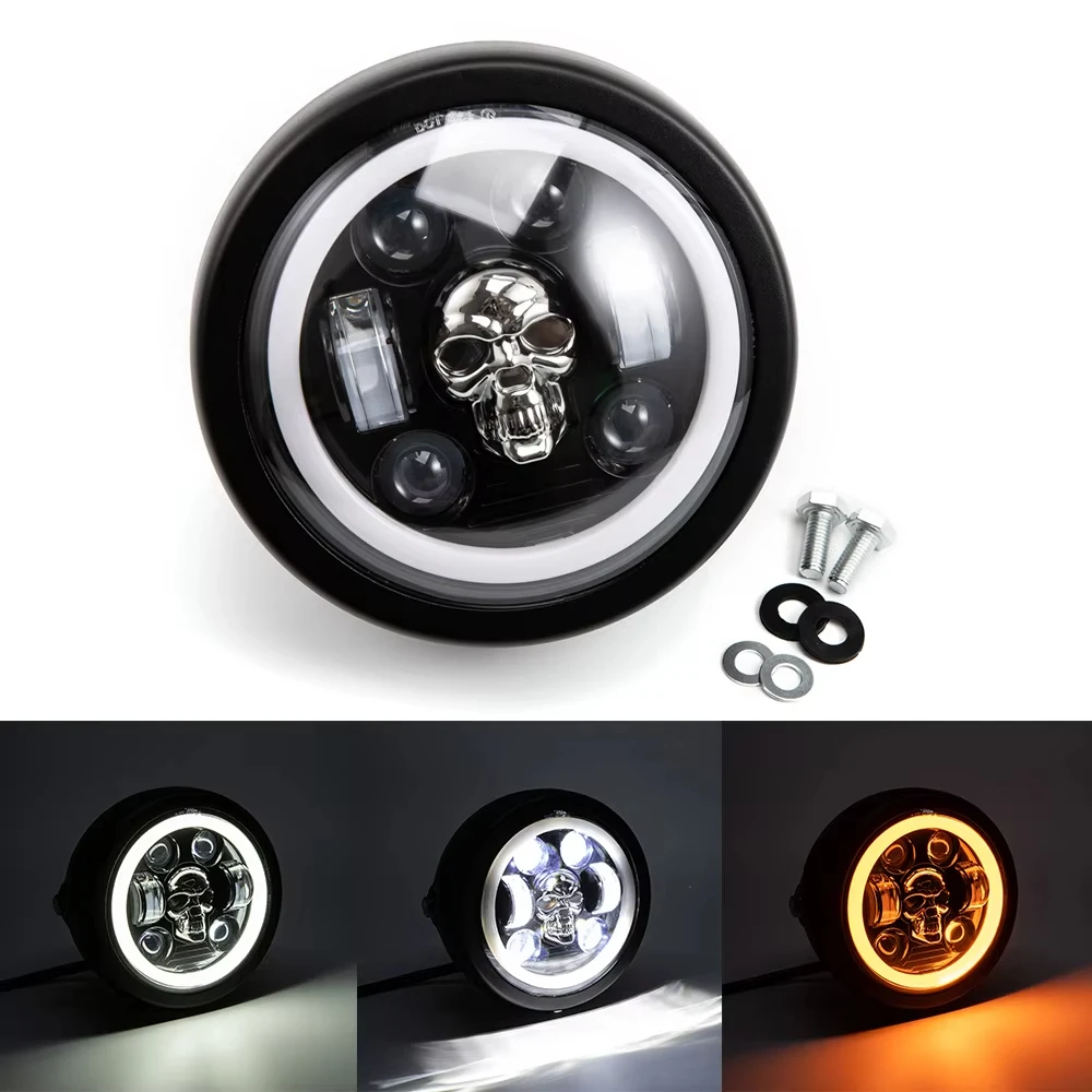 6.5inch Motorcycle LED Skull Headlight Round Light for Harley Cruisers ...