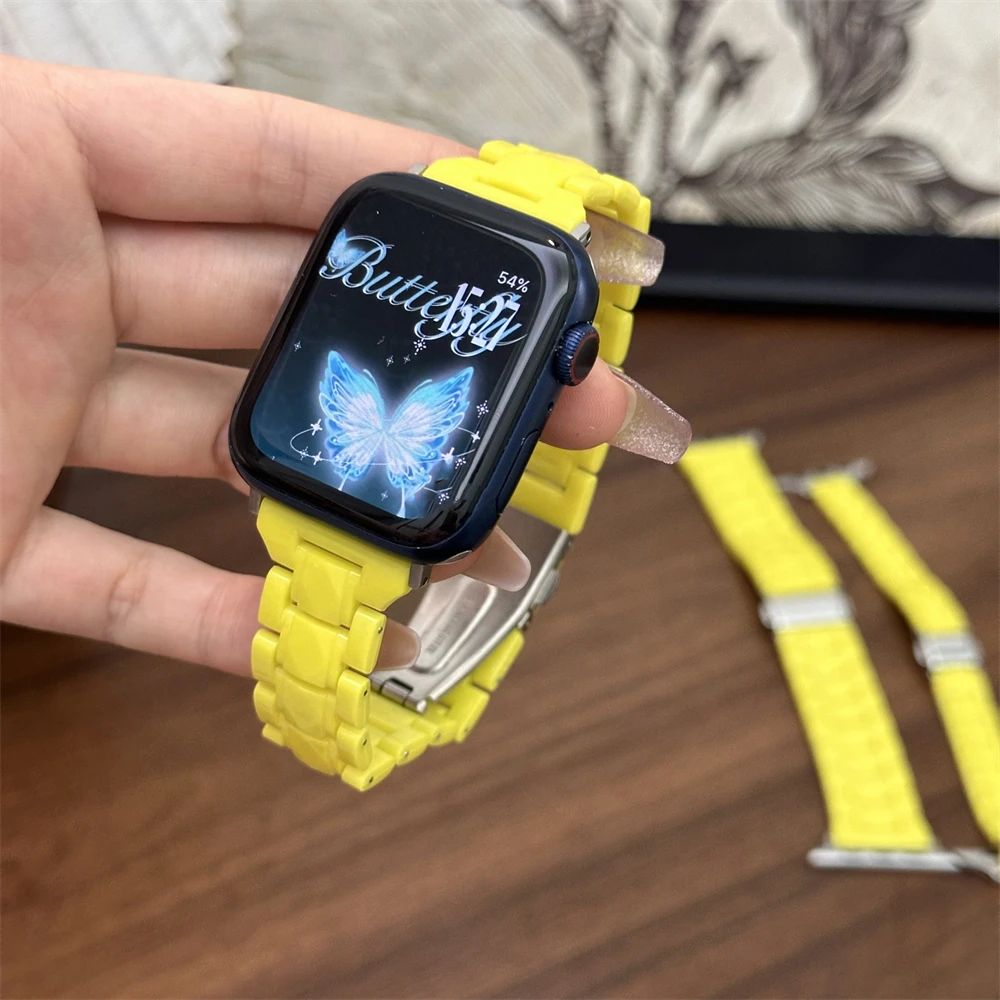 Stylish Yellow Resin Strap For Apple Watch 10 9 8 7 Solid Color Expand ...