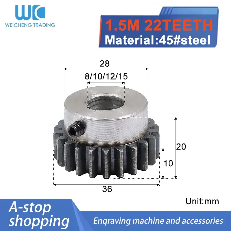1PC Gear Pinion 1.5Mod 22T Right Teeth 45# Steel Positive Gear Gears ...