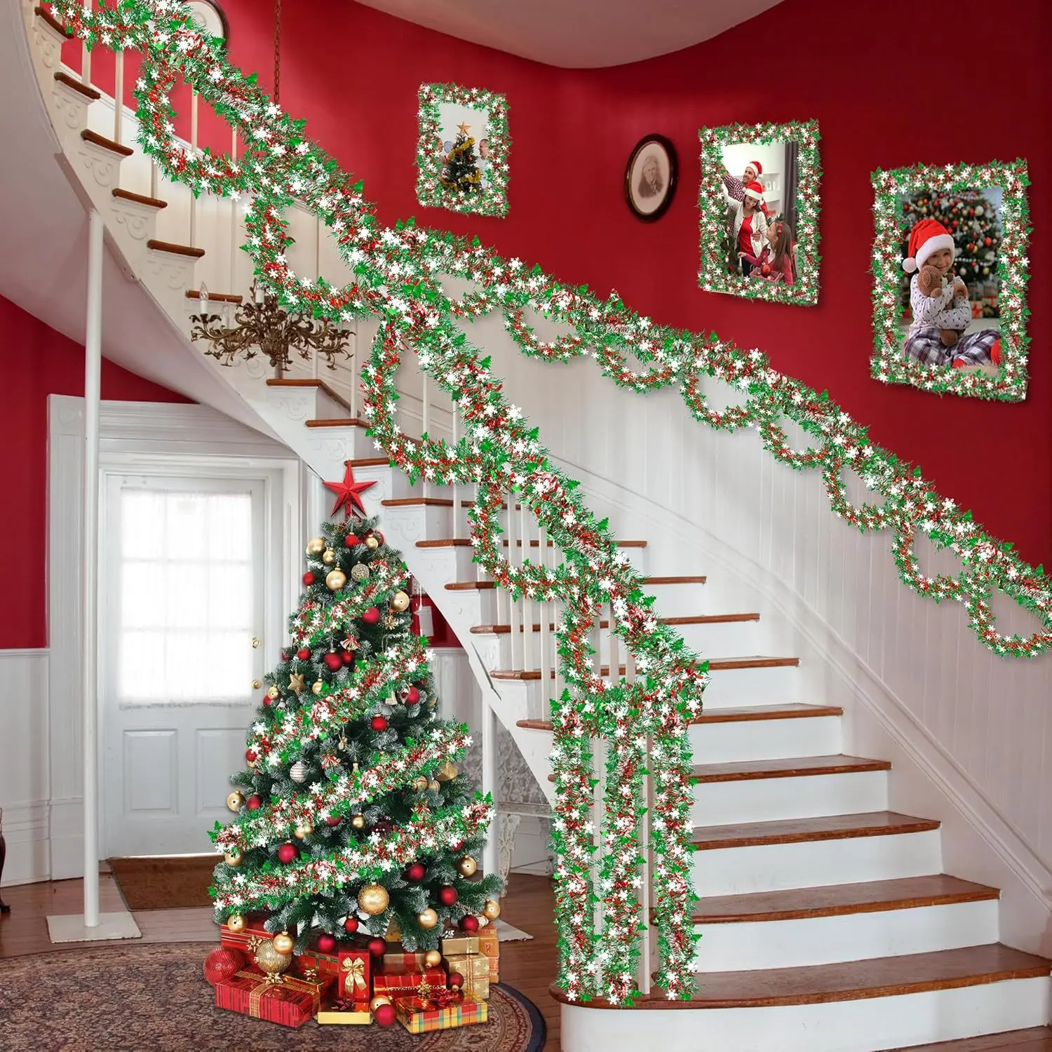 Shiny Easy-Hang Christmas Tinsel Garland Metallic Adjustable Reusable ...