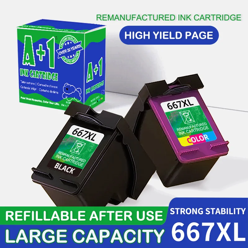A+1 667XL Recargable Cartridge for HP Deskjet Plus Ink Advantage 6075 ...
