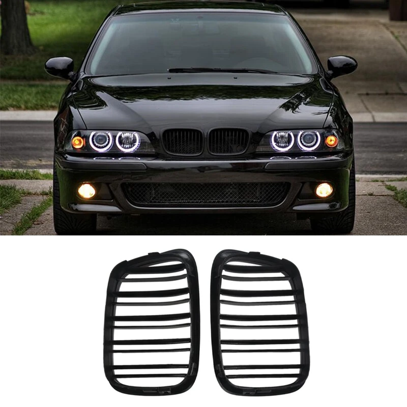 Glossy-Black-Front-Hood-Kidney-Grille-Grill-Dual-Line-For-BMW-E39-5 ...
