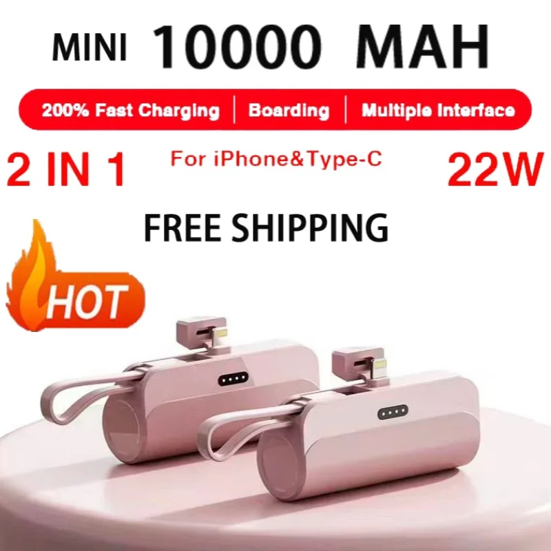 New-10000mAh-Mini-Power-Bank-2-IN-1-Fast-Mobile-Phone-Charger-External ...