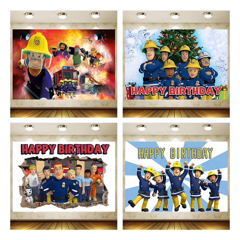 Fireman-Sam-Happy-Birthday-Party-Supplies-Background-Kid-Favor-Wall ...