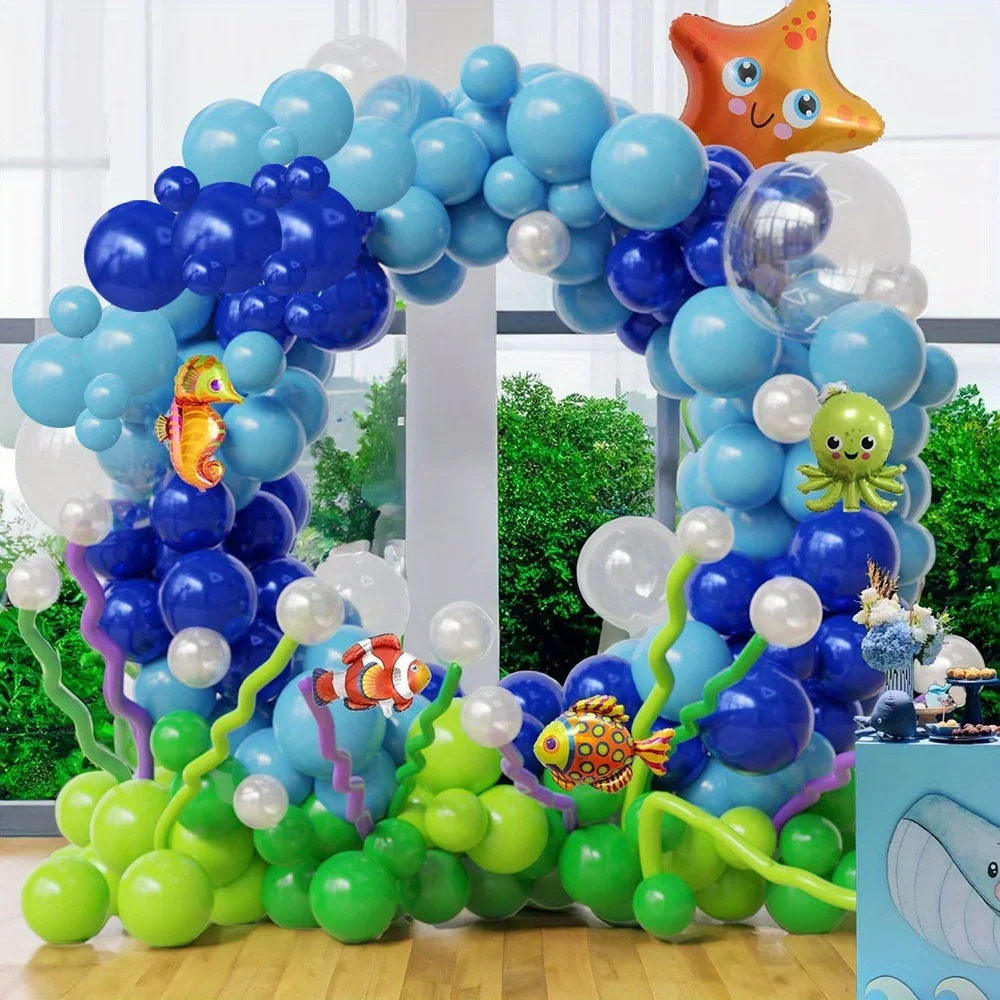 140PCS Ocean-Themed Balloon Garland Kit - Blue Sea Animal Party Decor ...