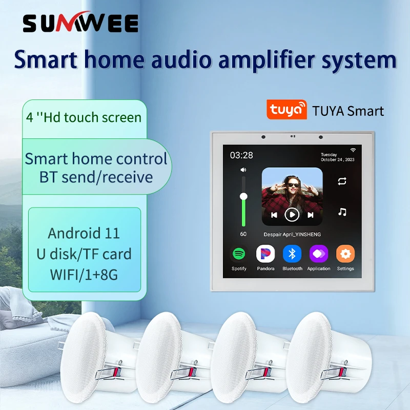 Smart Home Touch Screen 4 Inch Android 11 bluetooth audio in Wall ...