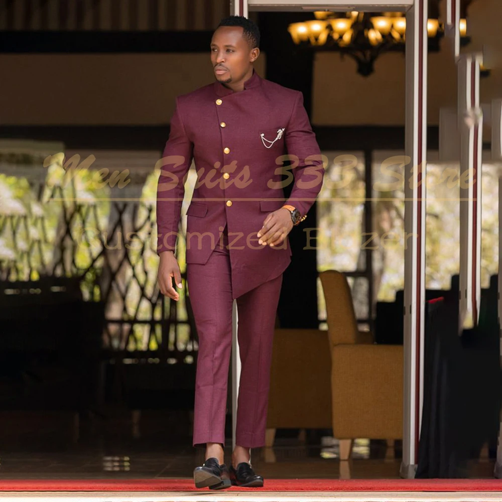 Formal Safari Men's Suits Solid Color Single Breasted Satnd Lapel Slim ...