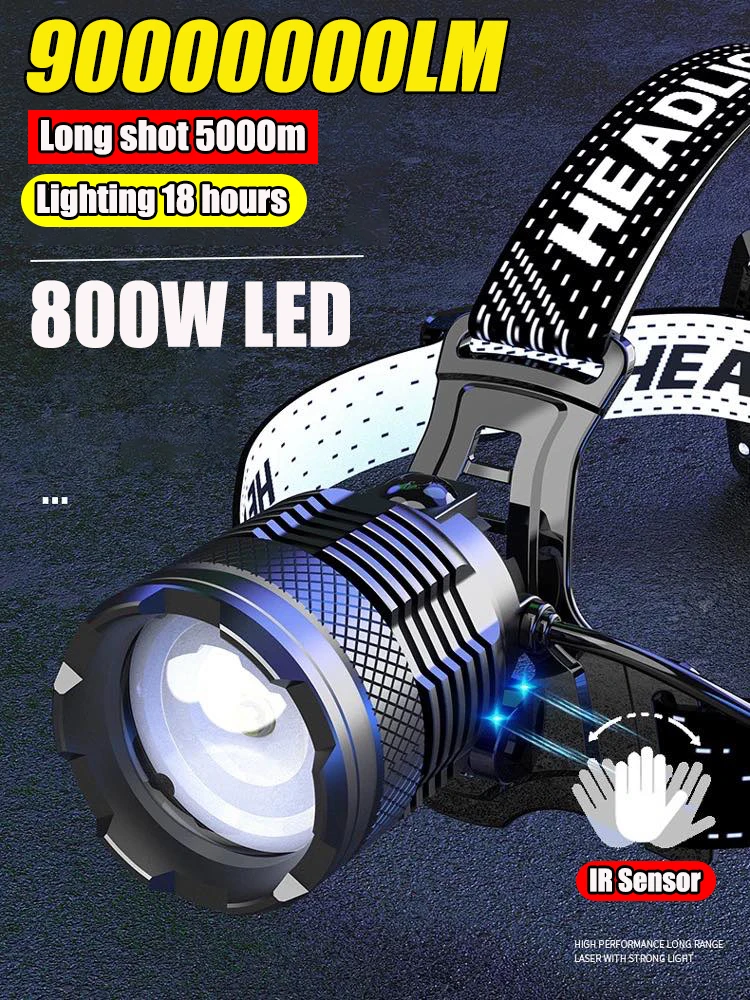 99000000lm-Super-Powerful-lamp-800w-Ir-Sensor-light-Flashlight-Zoom ...