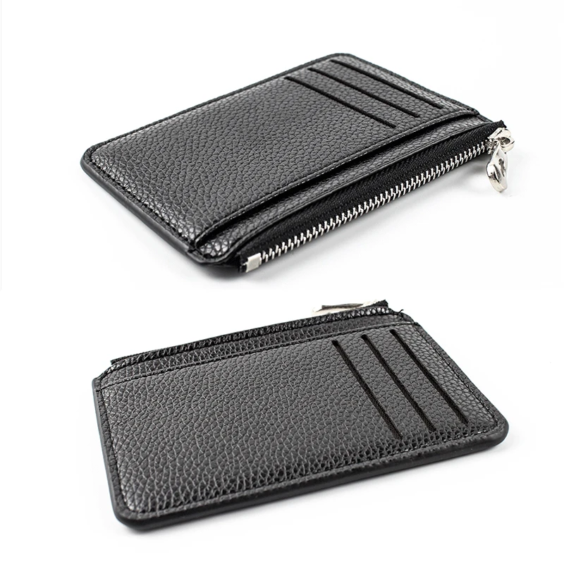 9 Card Slots Ultra thin Zipper Credit Card Holder 100% Leather Men's ...