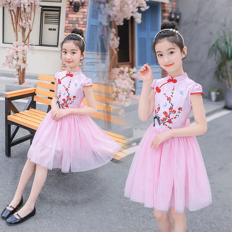 Girls Dress Summer Chiffon Green Floral Kids Cheongsam Dress 12 ...