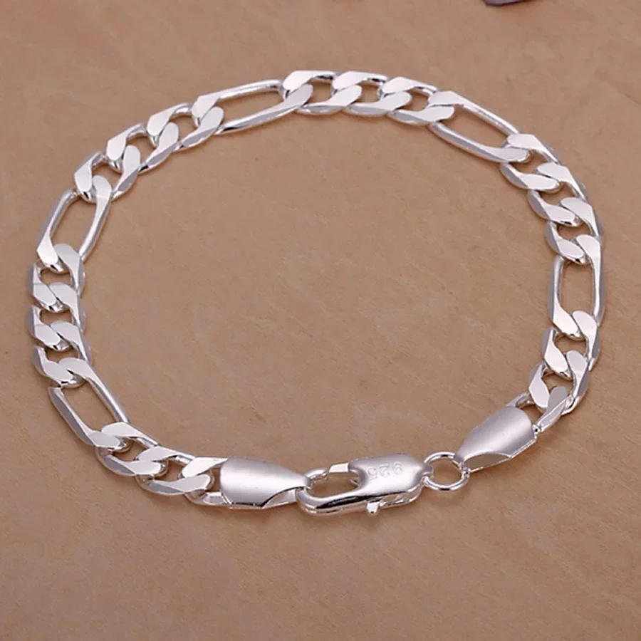 Fine-925-Sterling-silver-bracelets-6-8mm-Women-Men-chain-wedding ...