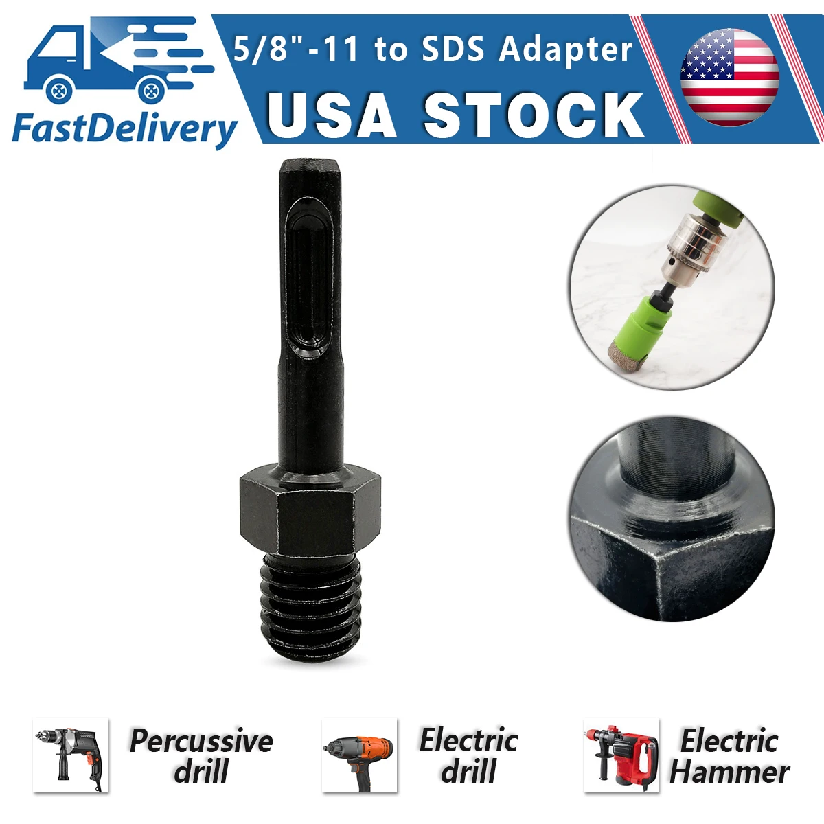 Shdiatool Core Bit Adapter 5 8 11 Thread Male To Sds plus Hammer Drill shdiatool-core-bit-adapter-5-8-11-thread-male-to-sds-plus-hammer-drill