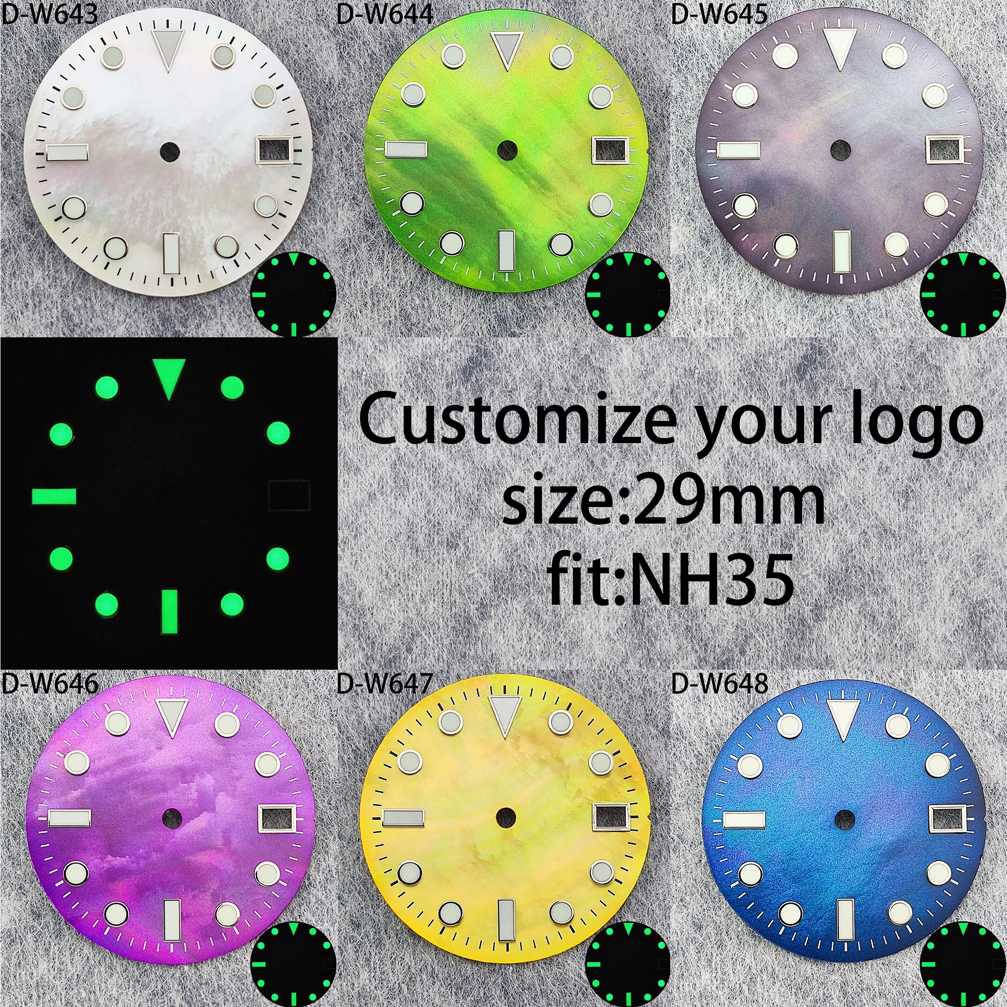 29mm-Watch-Dial-Custom-Logo-Green-Luminous-NH35-Watch-Face-Suitable-For ...