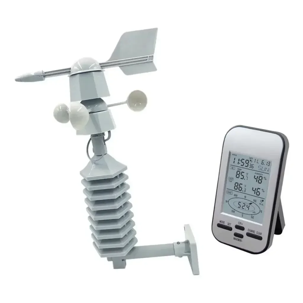 Wireless-Anemometer-Dual-Mount-Wind-Sensor-LCD-Weather-Station-Clock ...