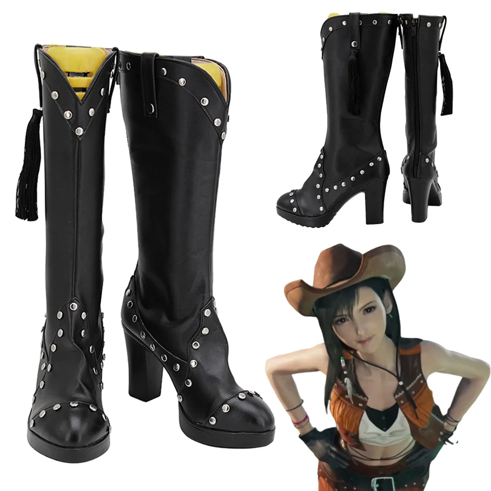 Cowboy Tifa Lockhart Cosplay Shoes Boots Anime Game Fantasy Of Final ...