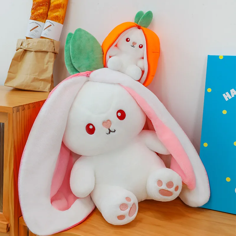 MINISO-Joy-Fruit-Bunny-Plush-Toy-Fofos-Cenoura-Morango-Transformar-se ...