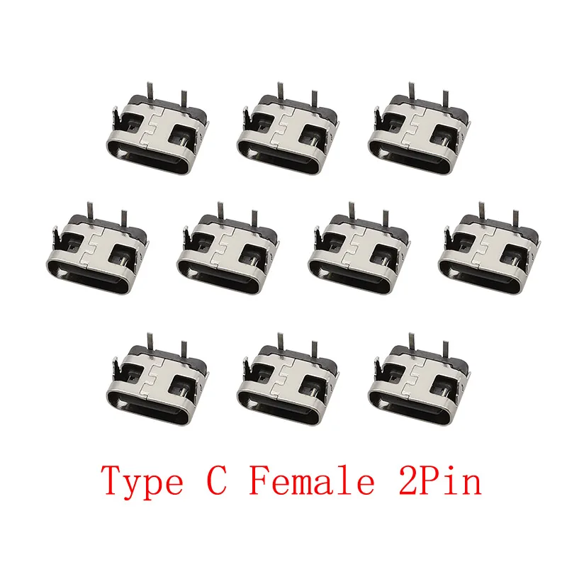 10Pcs USB Type C 2 Pin Female Connector SMD PCB Soldering Type-C ...