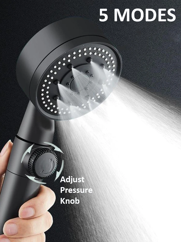 New-Big-Booster-Shower-Head-Black-High-Pressure-Sprayer-Nozzles-with ...