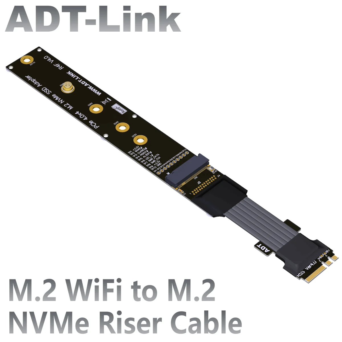 ADT-Link M.2 WiFi to M.2 NVMe Riser Cable Male-to-Female Gen3.0 M.2 A.E ...
