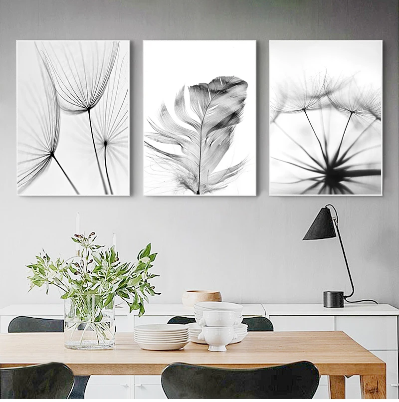 Posters-Black-And-White-Flower-Print-Fresh-Wall-Art-Feather-Dandelion ...