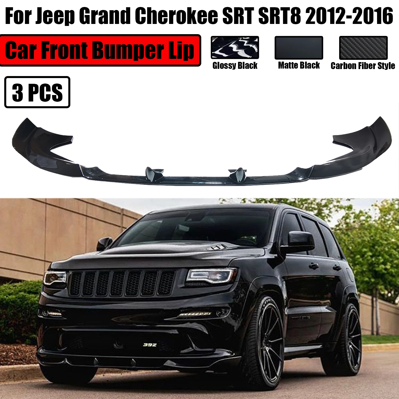3PCS Car Front Bumper Lip For Jeep Grand Cherokee SRT8 2012-2016 SRT ...