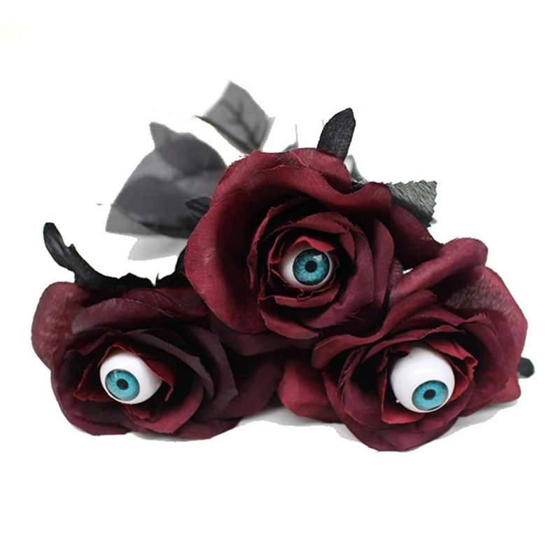 Artificial-Black-Rose-With-Eyeball-Fake-Flower-Horror-Halloween-Cosplay ...