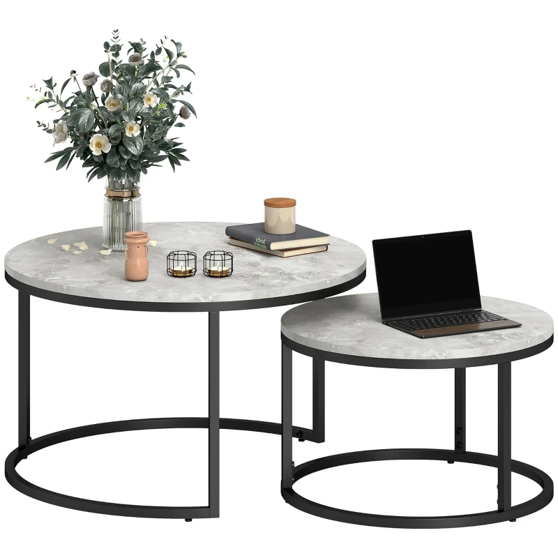 Coffee table set, 2 round nesting tables, industrial design, metal ...