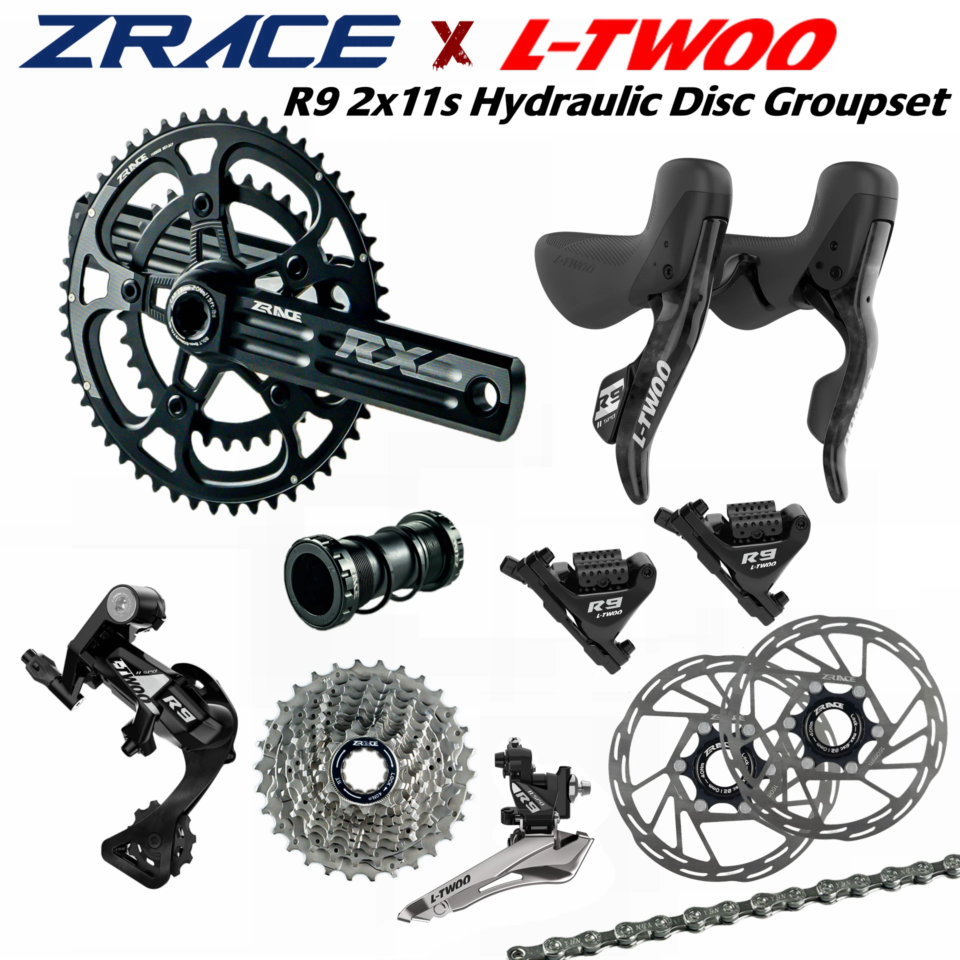 Ltwoo R9 Hydraulic Disc + Zrace Crank Cassette Chain, 2x11 Speed, 22s ...