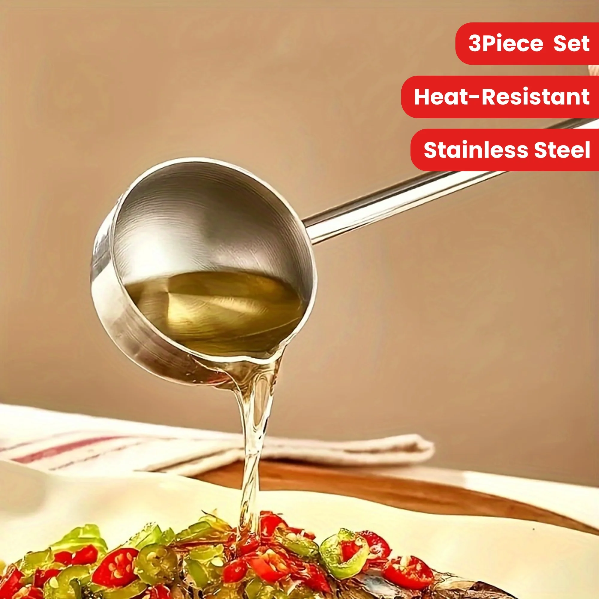 2Piece Stainless Steel Soup Ladle Set - Long Handle, Heat-Resistant ...