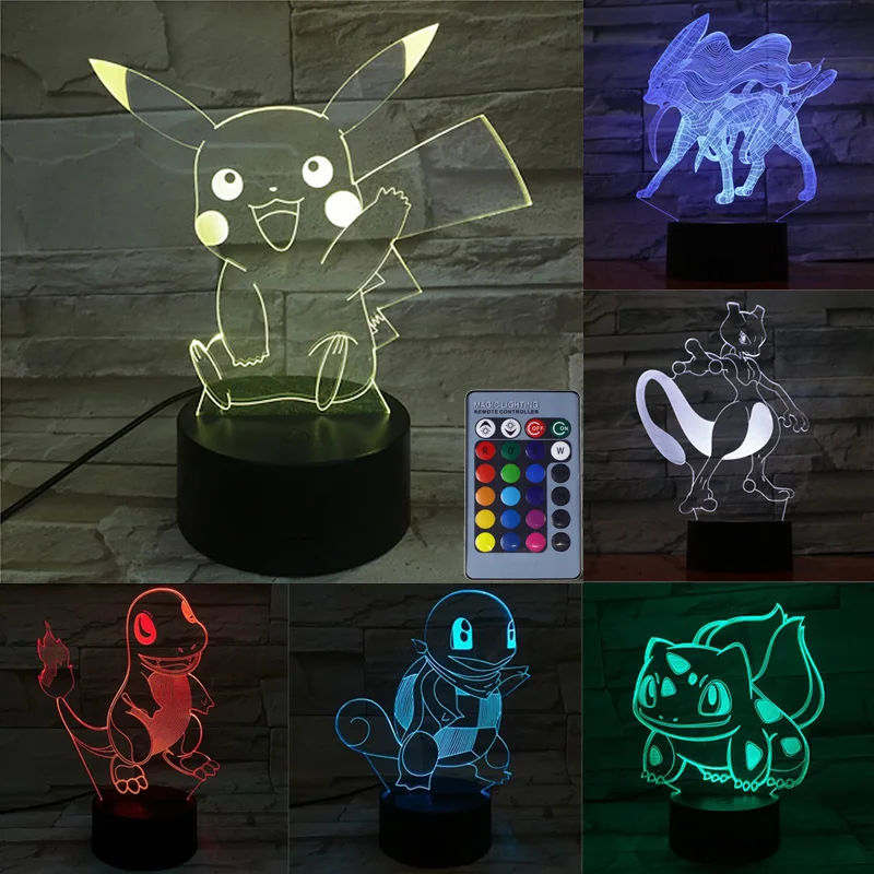 Anime-Pokemon-3D-16-Colors-LED-Night-Lights-with-Remote-Control-Pikachu ...