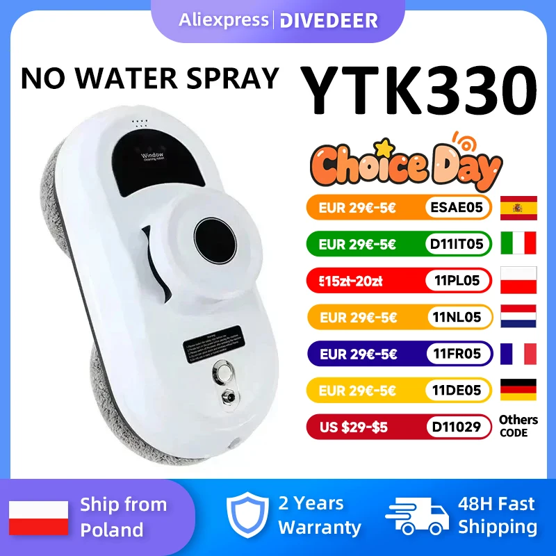 DIVEDEER No water spray Window Cleaning Robot Anti-fall Intelligent ...