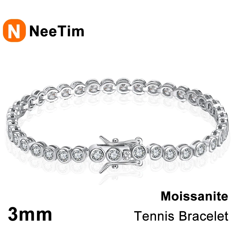 NeeTim-Full-3mm-Round-Moissanite-Tennis-Bracelet-Diamond-925-Sterling-Silver-with-GRA-Plated-18K ...