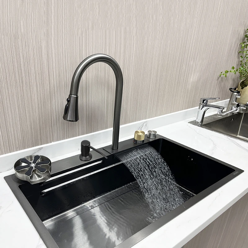 Popular-Stainless-Steel-Nano-Step-Sink-Kitchen-Dark-Grey-Single-Bowl ...