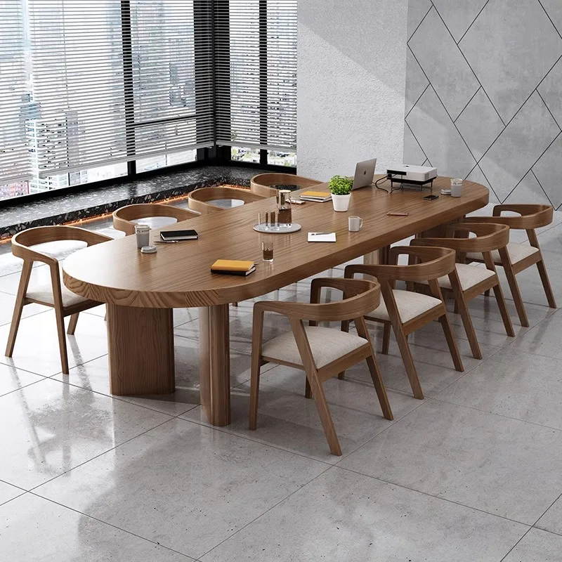 Solid-wood-conference-table-designer-oval-log-long-table-simple-large ...