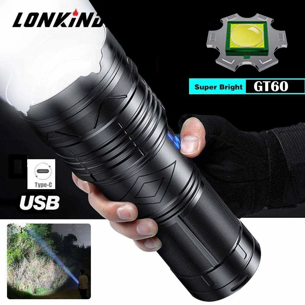 Powerful 100W GT60 LED Flashlight Long Range 2000m Charging Zoomable ...
