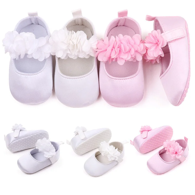0-12Months-Baby-Princess-Shoes-Ballet-Style-Pink-White-Flowers-Soft ...