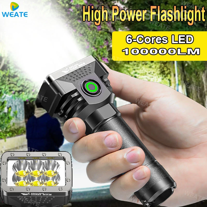 6 LEDs Flashlight Rechargeable Mini Torch High Brightness Power Display ...