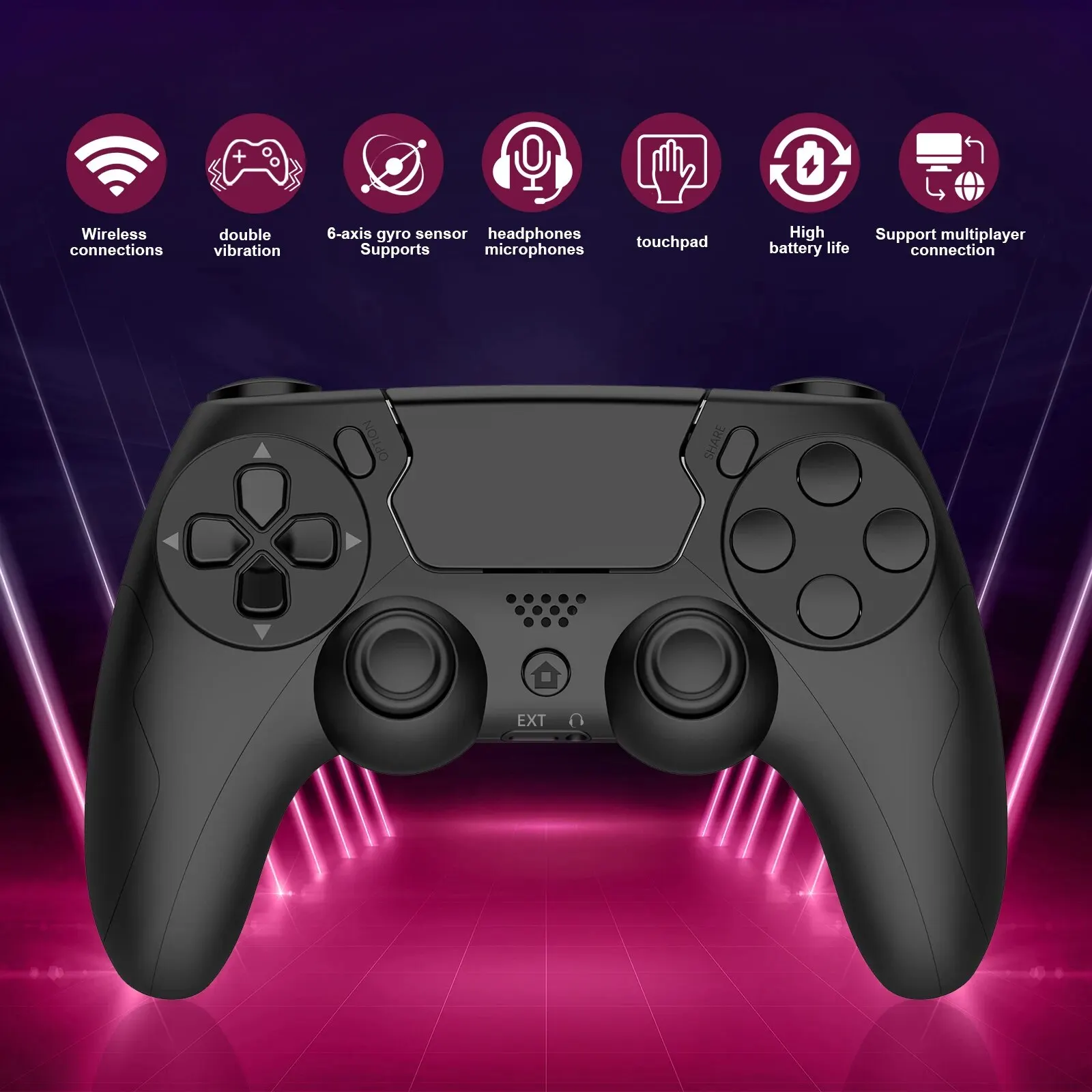 GAMINJA-Controlador-Sem-Fio-Com-Dupla-Vibra-o-6-Axis-Gyro-Touch-Pad ...