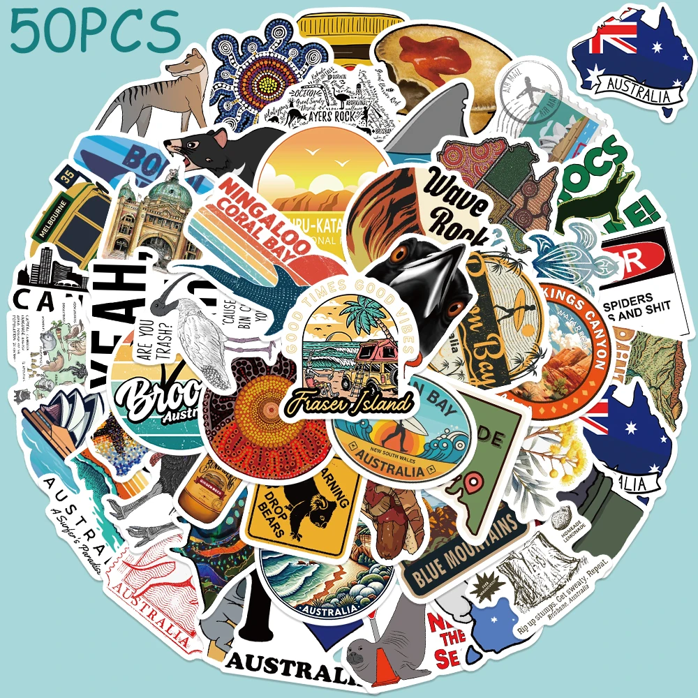 50pcs-Cartoon-Graffiti-Australia-Stickers-Decals-For-Phone-Laptop ...