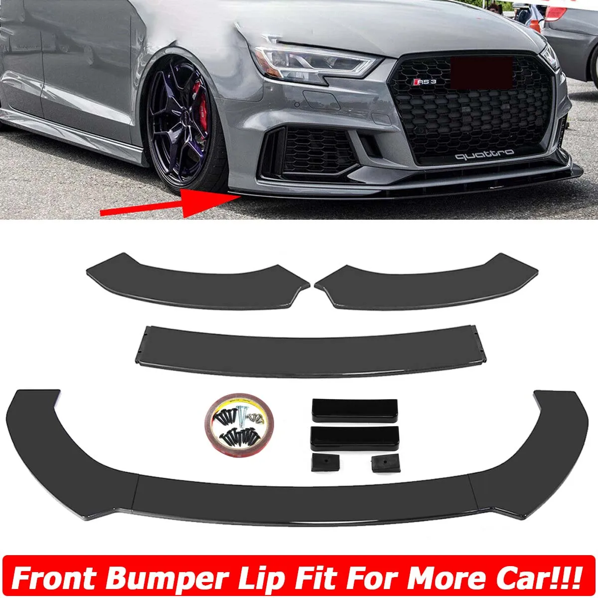3pcs-Universal-Front-Bumper-Lip-Spoiler-Body-Kit-Side-Splitter ...