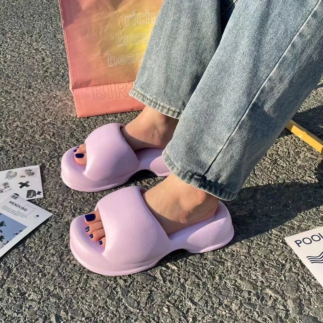 Women Indoor Street Bread Slippers Summer Platform Shoes For Female ...